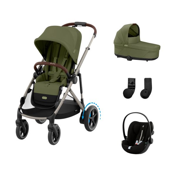 Cybex e-Gazelle S 3-in-1 Kinderwagen Set S - Taupe/Moss Green | Baby-Dump