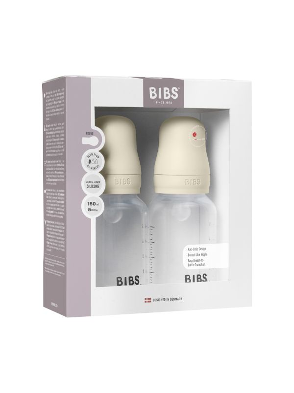 Bibs Fles - Slow Flow - 2 Stuks - 150 ml - Silicone - Ivory | Baby-Dump